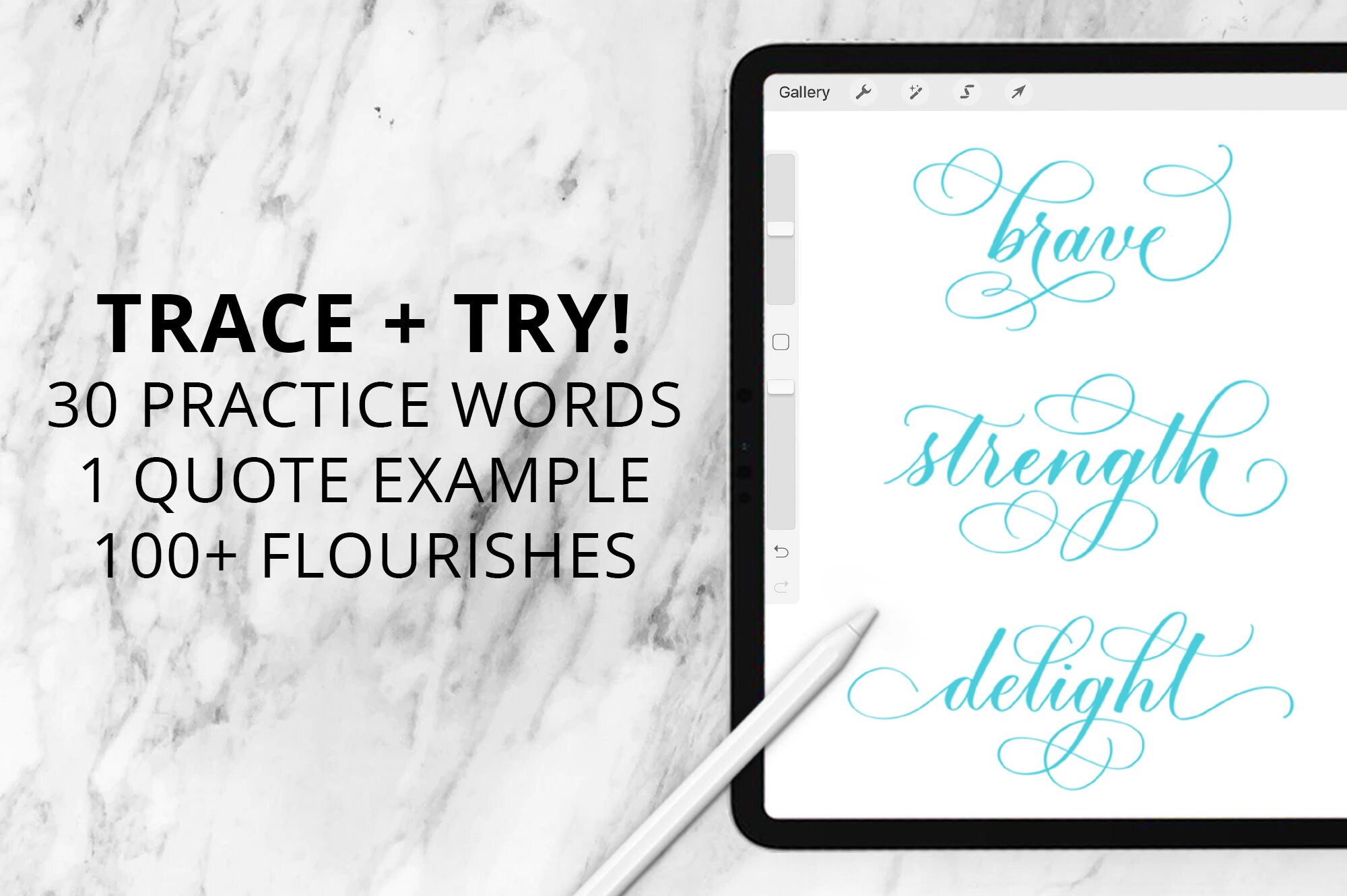 Procreate Workbook: Flourish Practice Inspirational Words - Etsy