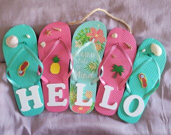 Welcome Summer Flip Flop Wreath Door Wall Decor Unique Gift Beach Ocean ...