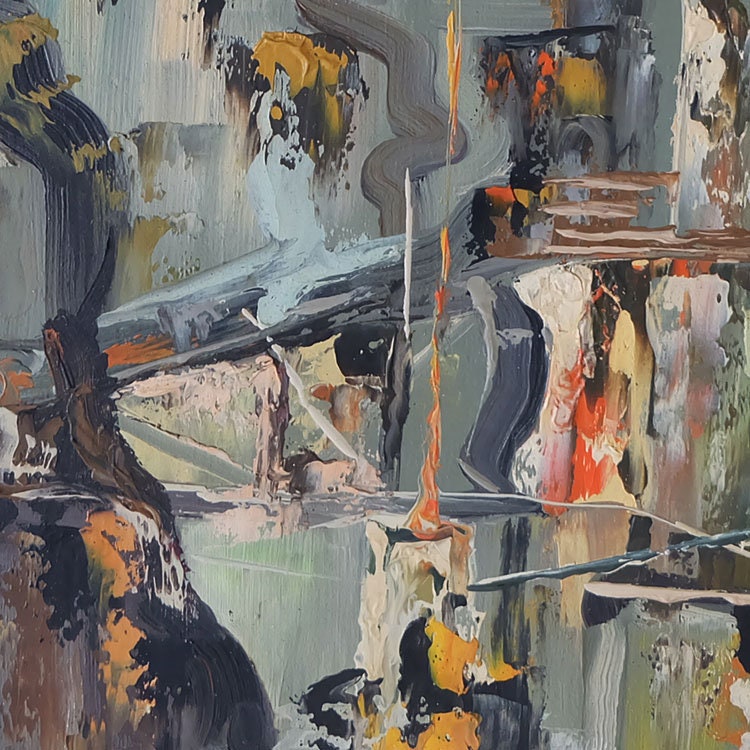 Midcentury Abstract Brutalist Painting Signed Bertrand. Oil on Canvas ...