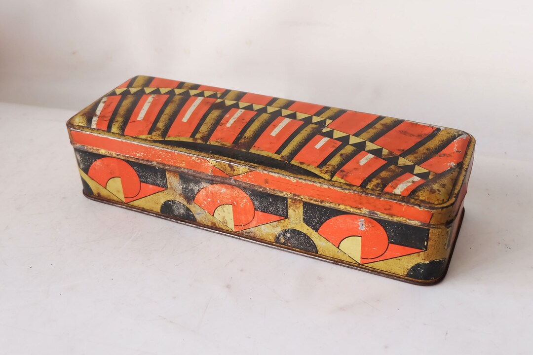 Vintage Art Deco Bauhaus Suprematism Inspired Tin Container - Modernist ...
