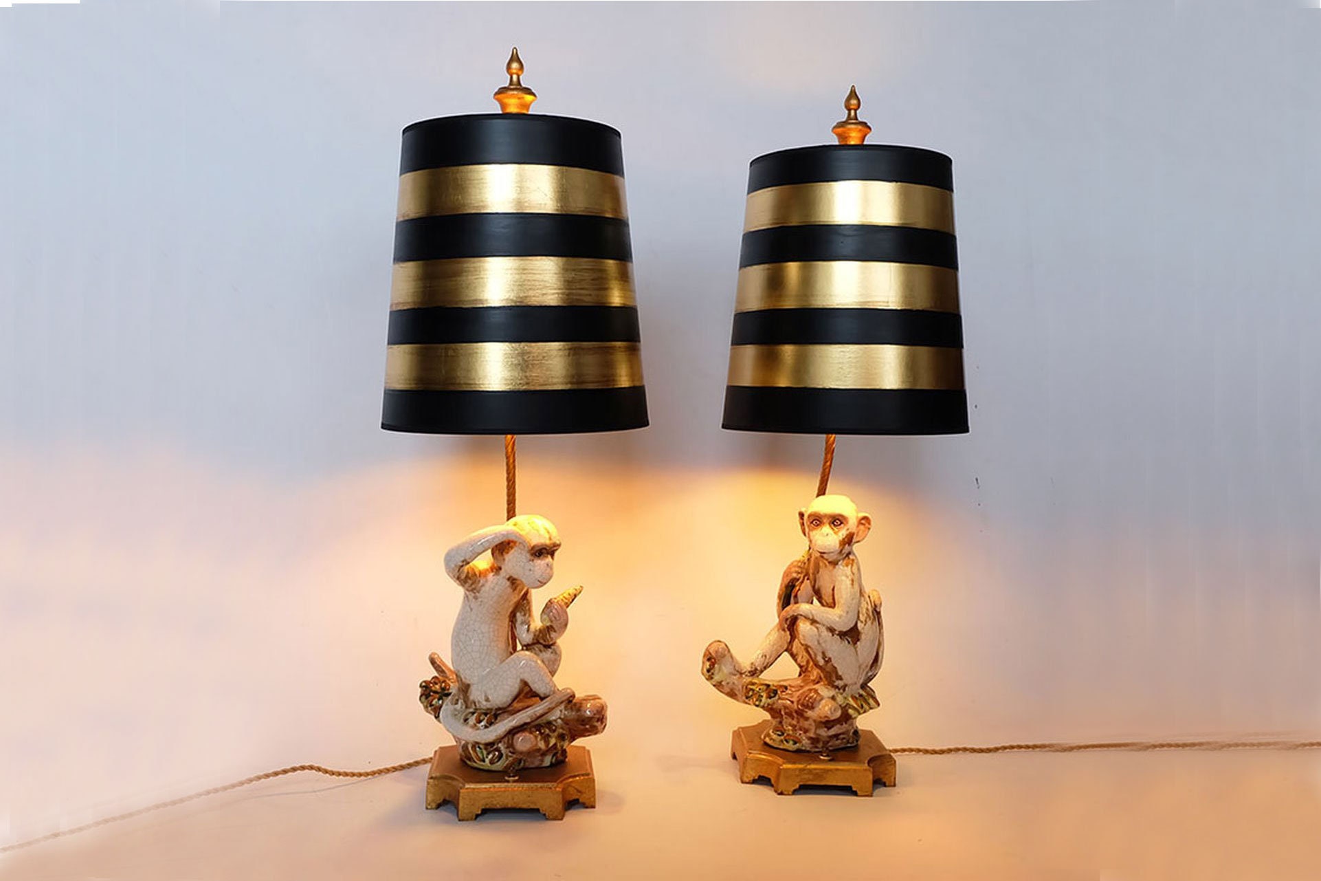 2 Hollywood Regency Style 1980's Ceramic Monkey Desk or Table Lamps ...