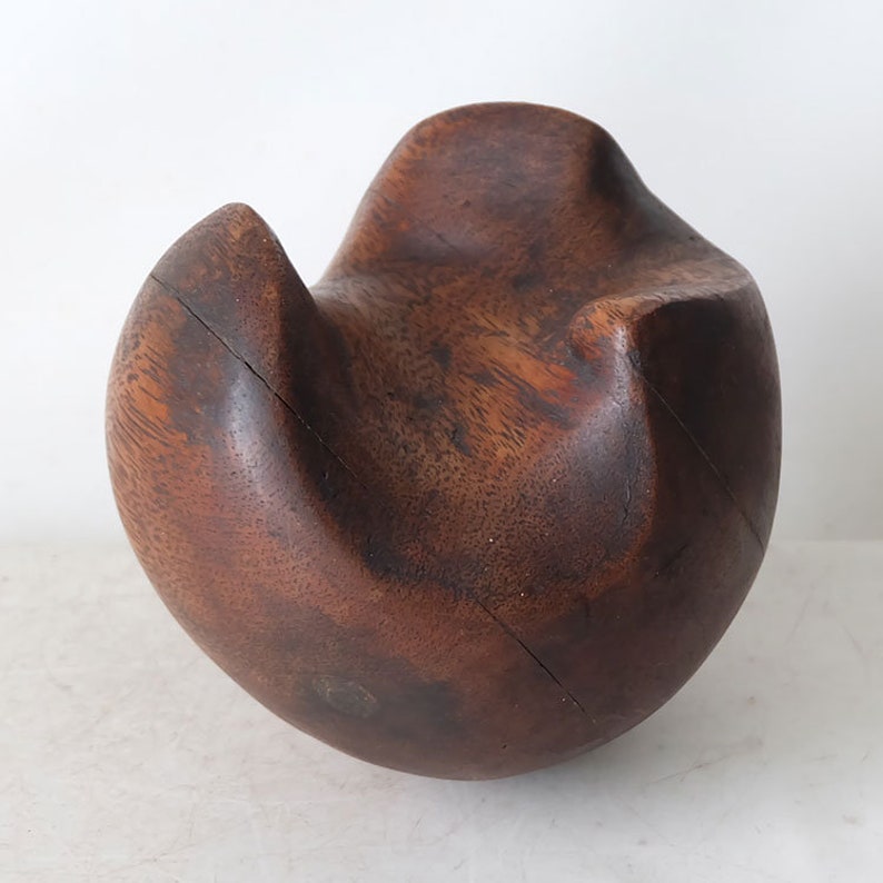 Mid-century Modern Wooden Art Sculpture Hand Carved Ball Object With ...