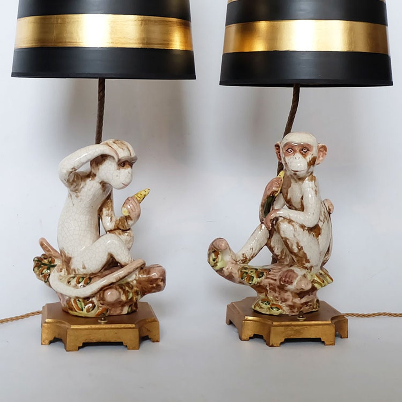 2 Hollywood Regency Style 1980's Ceramic Monkey Desk or Table Lamps ...