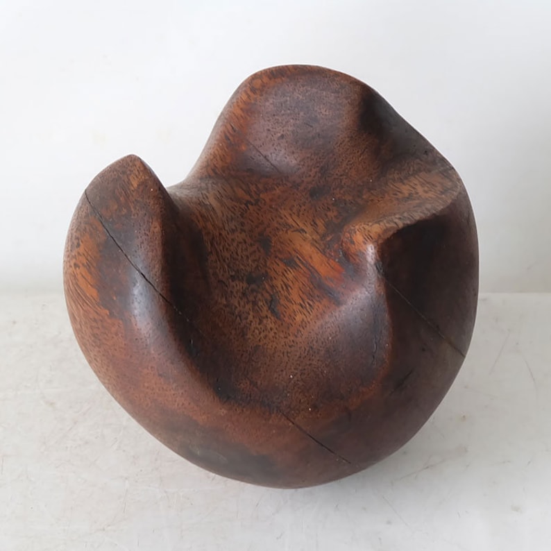 Mid-century Modern Wooden Art Sculpture Hand Carved Ball Object With ...