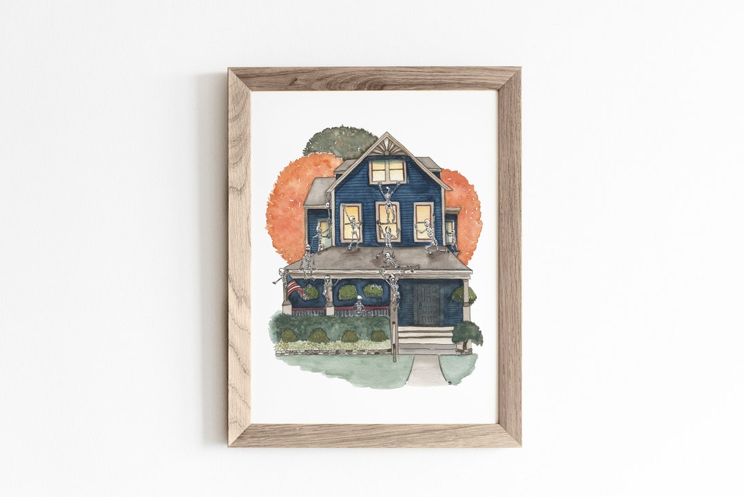 Skeleton Halloween Home - Art Print - Etsy