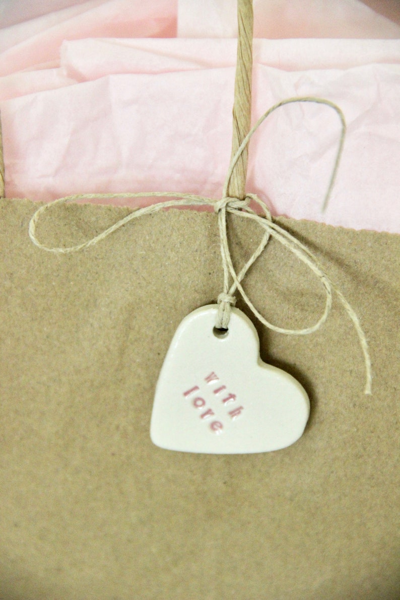 Set of Four With Love Gift Tags | Ceramic Handmade Present | Heart ...