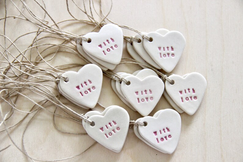 Set of Four With Love Gift Tags | Ceramic Handmade Present | Heart ...