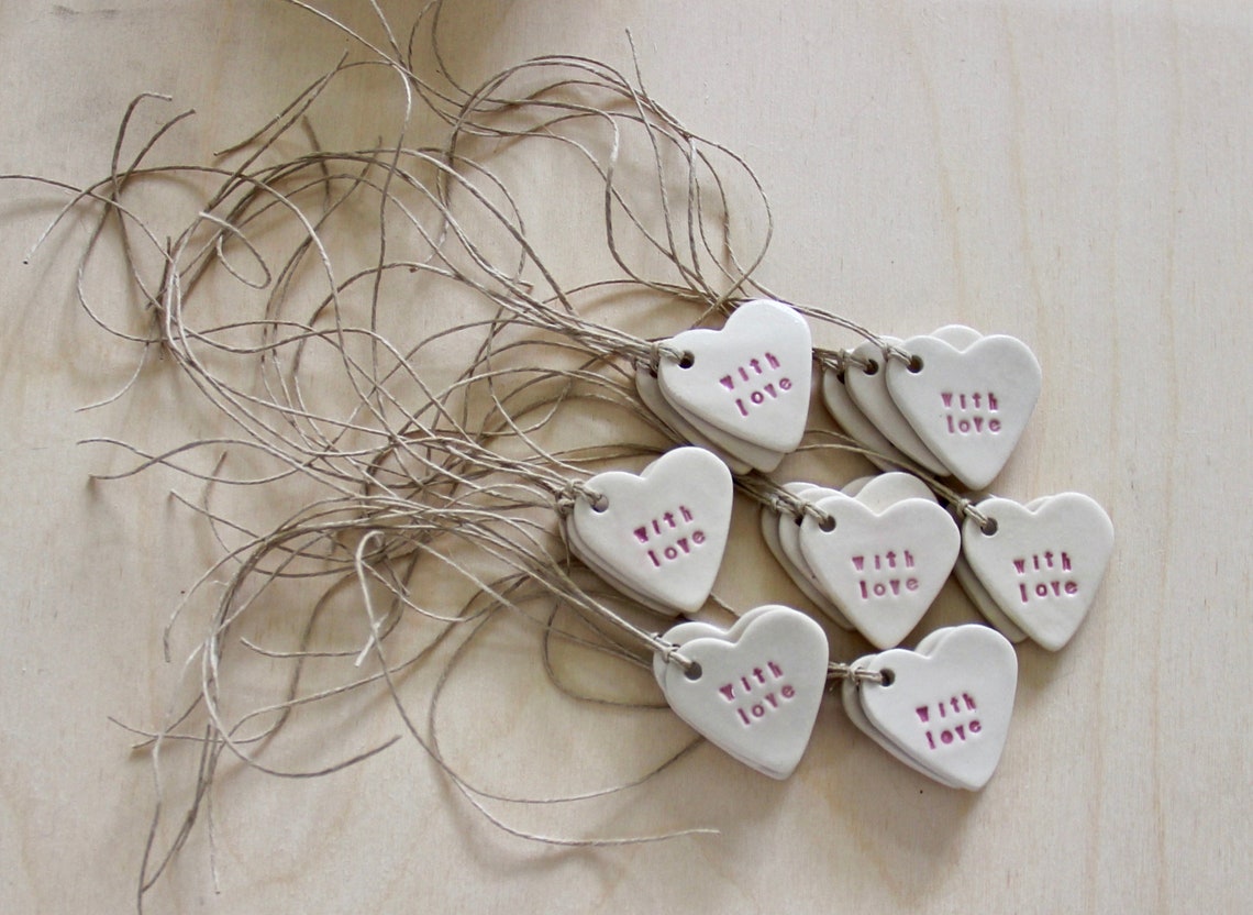 Set of Four With Love Gift Tags | Ceramic Handmade Present | Heart ...
