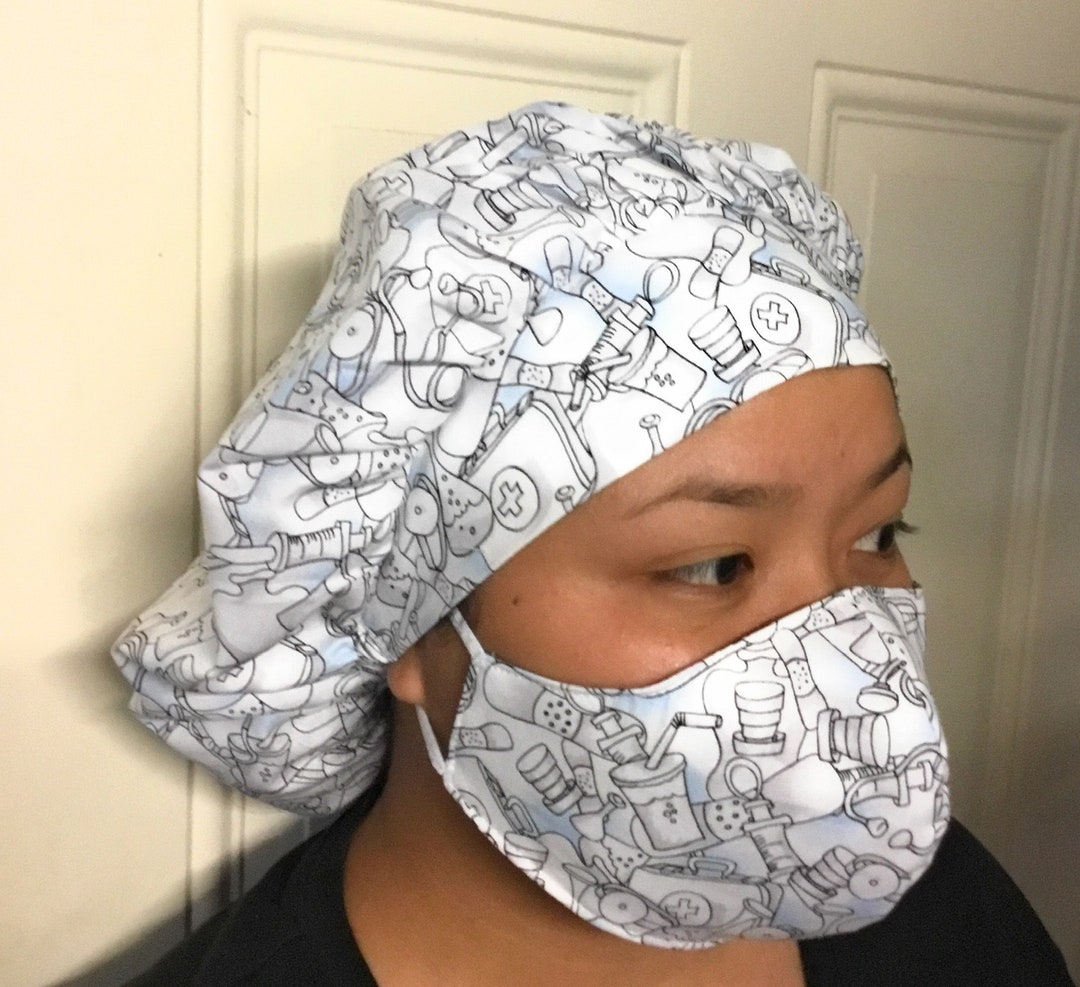 White Gray Nurses Print Scrub Cap Made in Hawaii One Size Fits All - Etsy