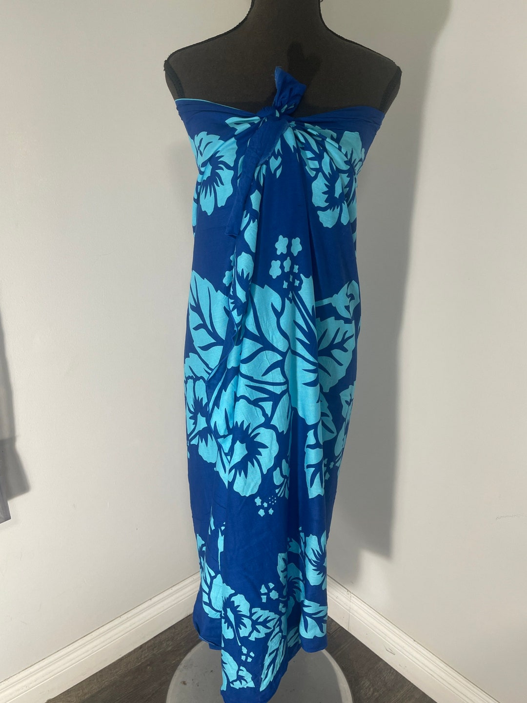 NEW Limited Rayon Blue With Light Blue Hibiscus Hawaiian Print Pareo ...