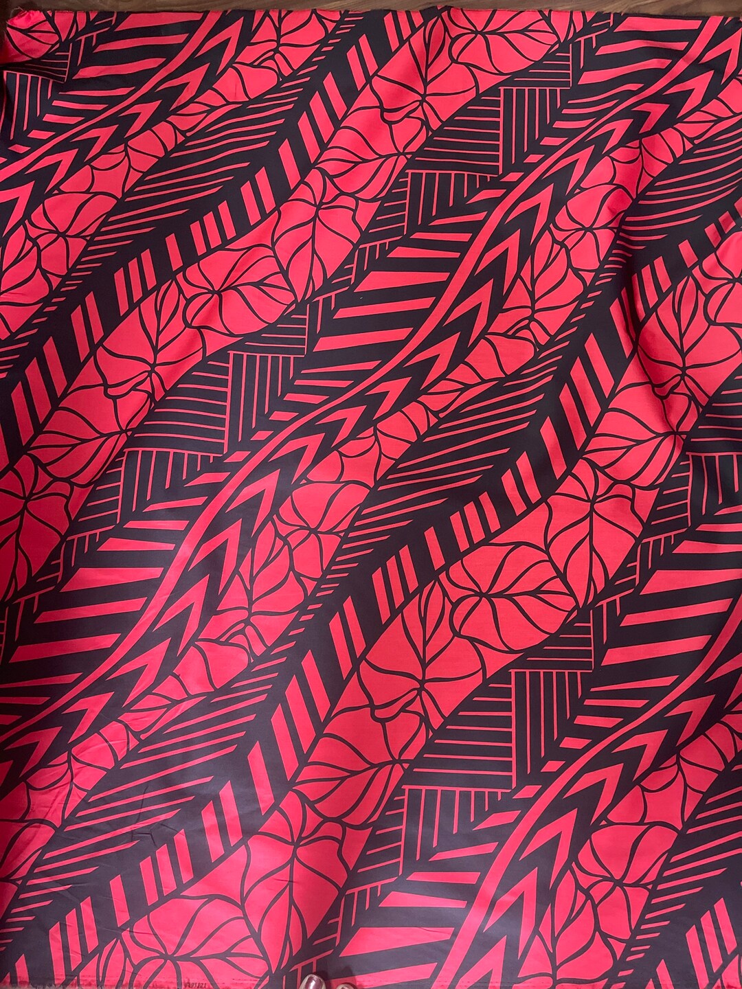 Hawaiian Print Red Black Kalo Tribal Tattoo Poly Cotton Fabric Sold by ...