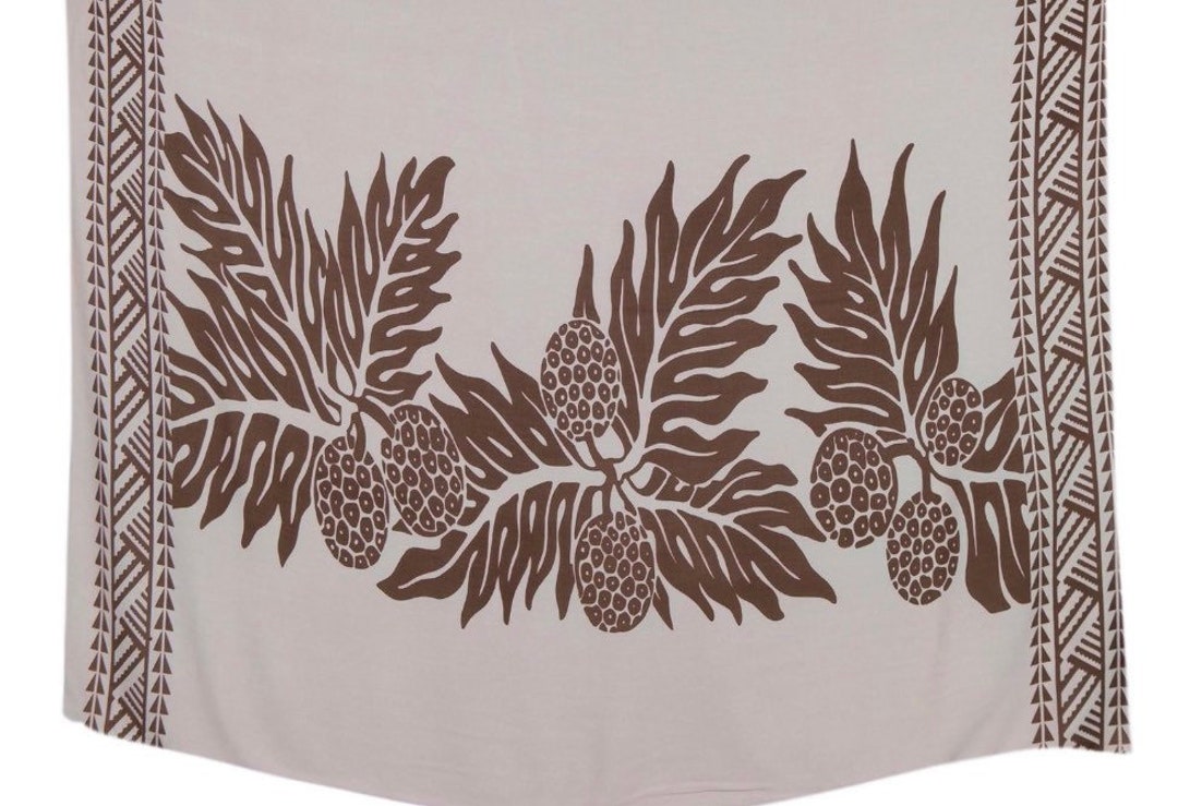 NEW Rayon Brown Ulu Tribal Border Print on Tan Pareo / Sarong / Beach ...
