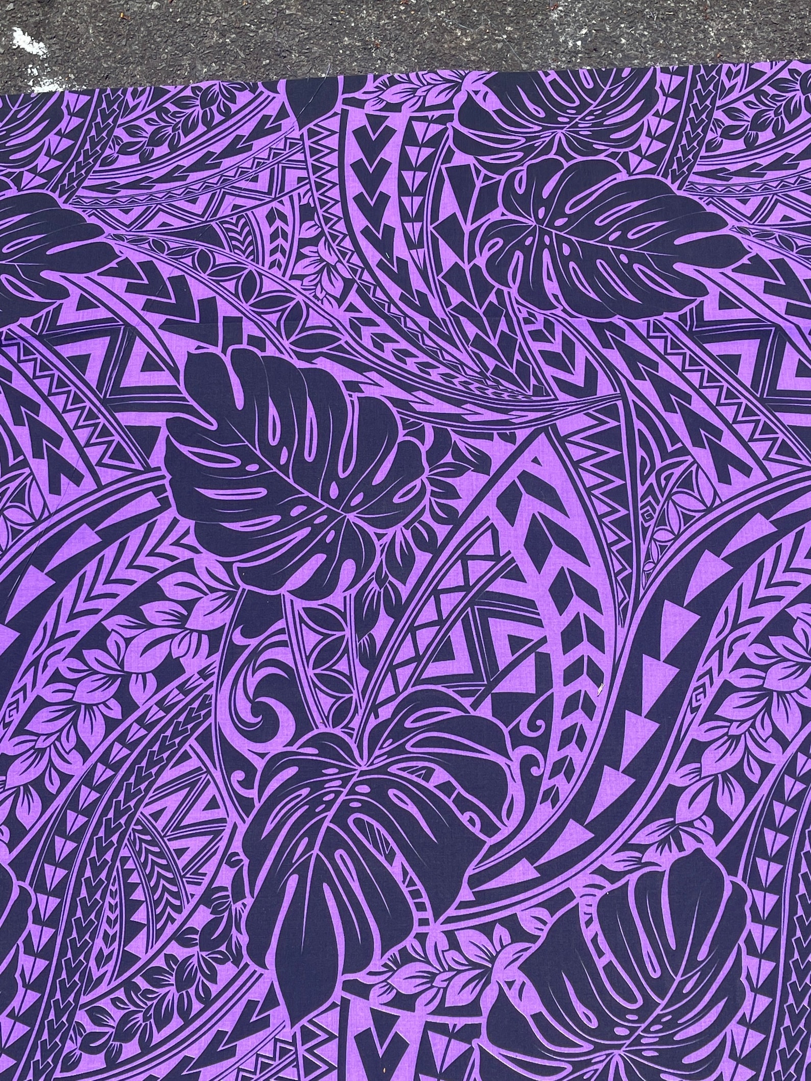 Purple Maile Monstera Tribal on Black Hawaiian Print Fabric Sold by the ...
