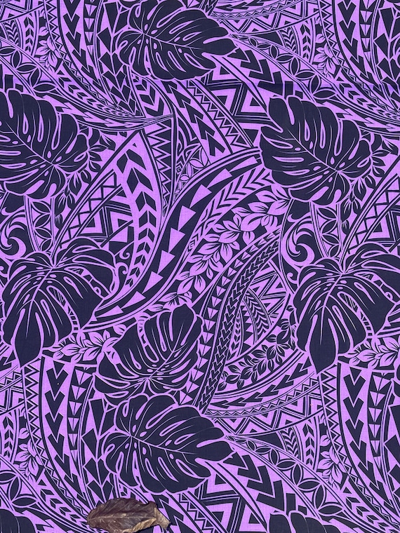Purple Maile Monstera Tribal on Black Hawaiian Print Fabric - Etsy