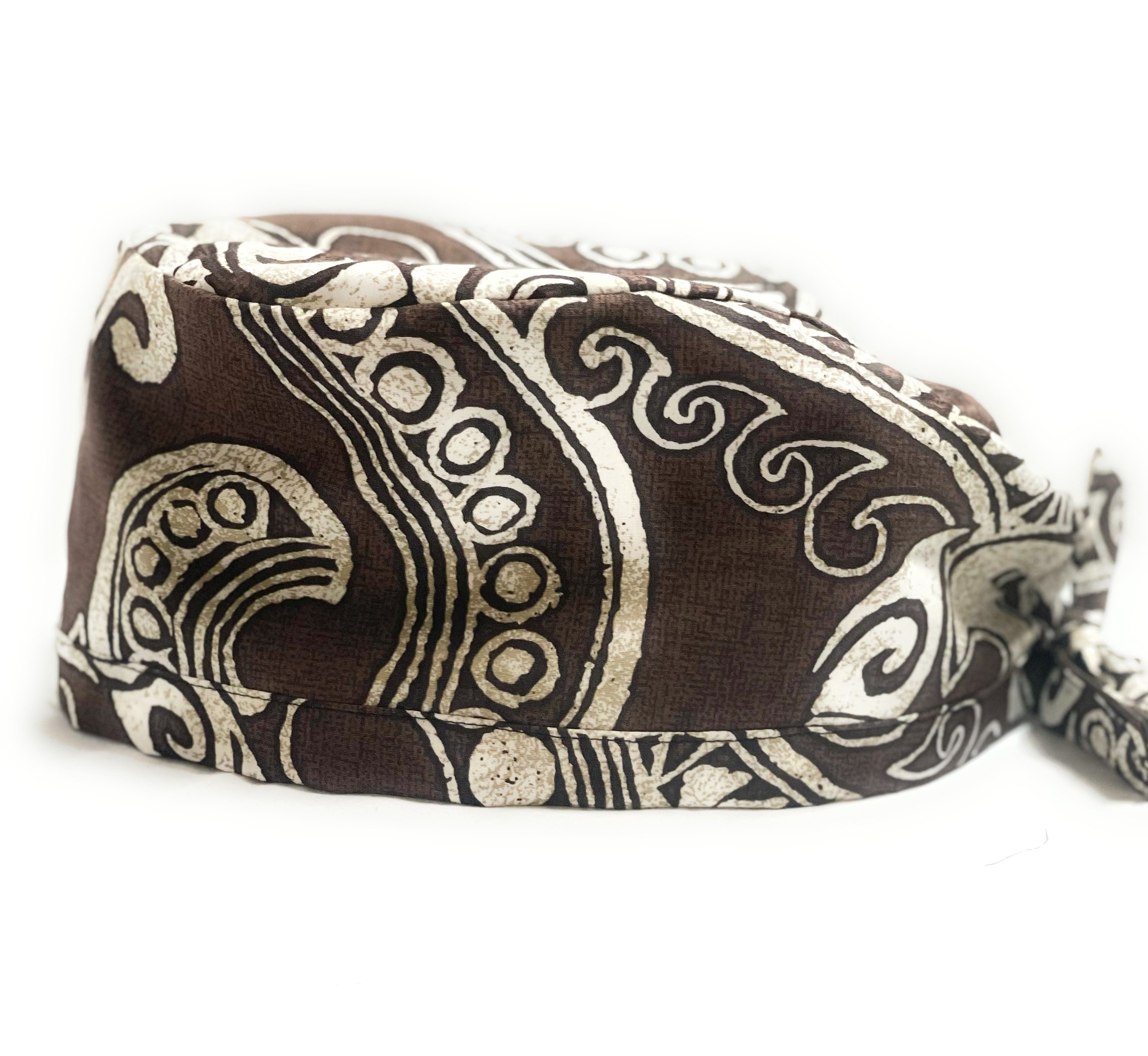 Hawaiian Honu Print Scrub Cap, Brown Tribal Nurses Hat, Reversible - Etsy