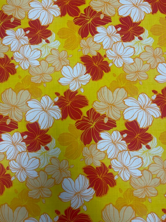 Red Yellow White Hibiscus Hawaiian Print Fabric Sold by the - Etsy