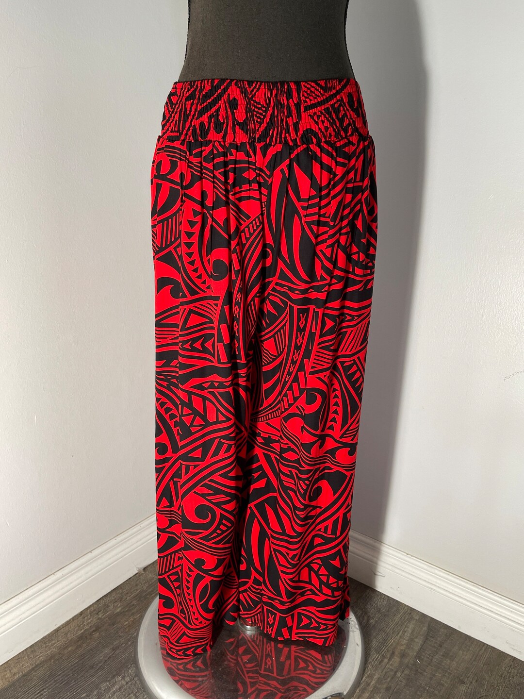 New! 100% Premium Rayon Palazzo Pant Red Black Tattoo Tribal One Size ...