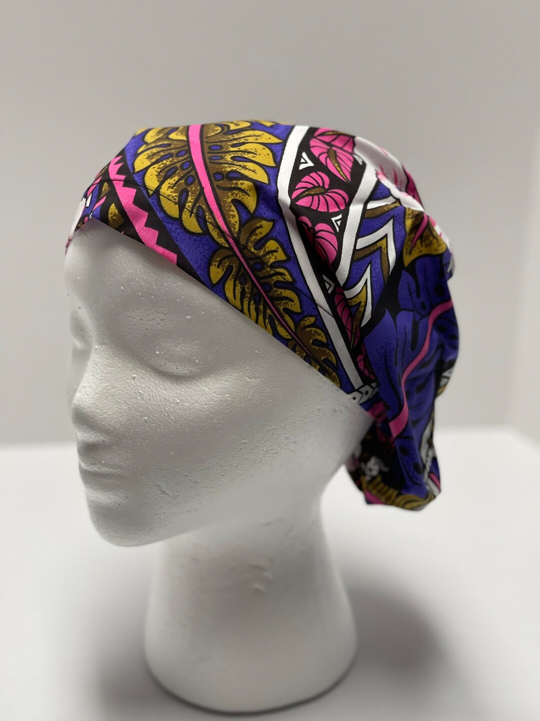 Nurses Cap Hawaiian Print White Hibiscus Purple Brown Monstera Pink ...