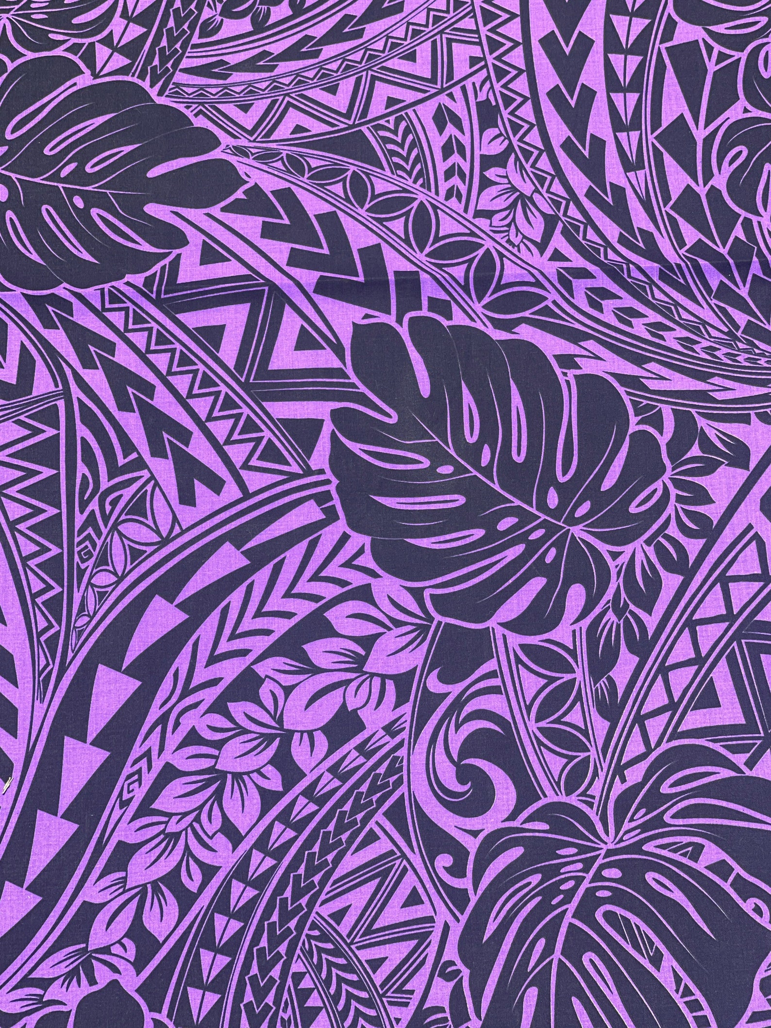 Purple Maile Monstera Tribal on Black Hawaiian Print Fabric - Etsy