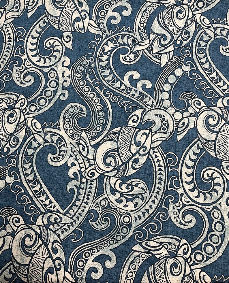 Blue Honu Tribal Hawaiian Print Fabric Sold by the Yard - Etsy