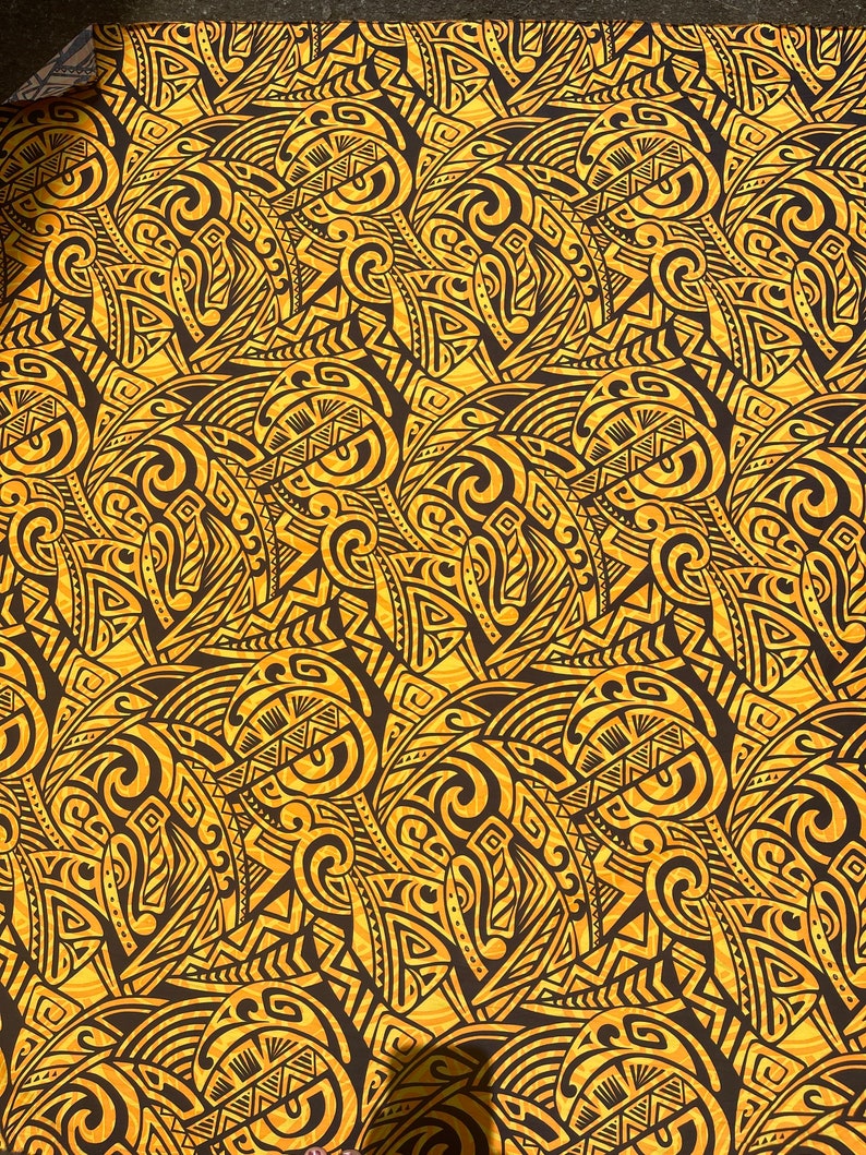 Orange Yellow Tribal With Black Tribal Hawaiian Print Fabric Sold by ...