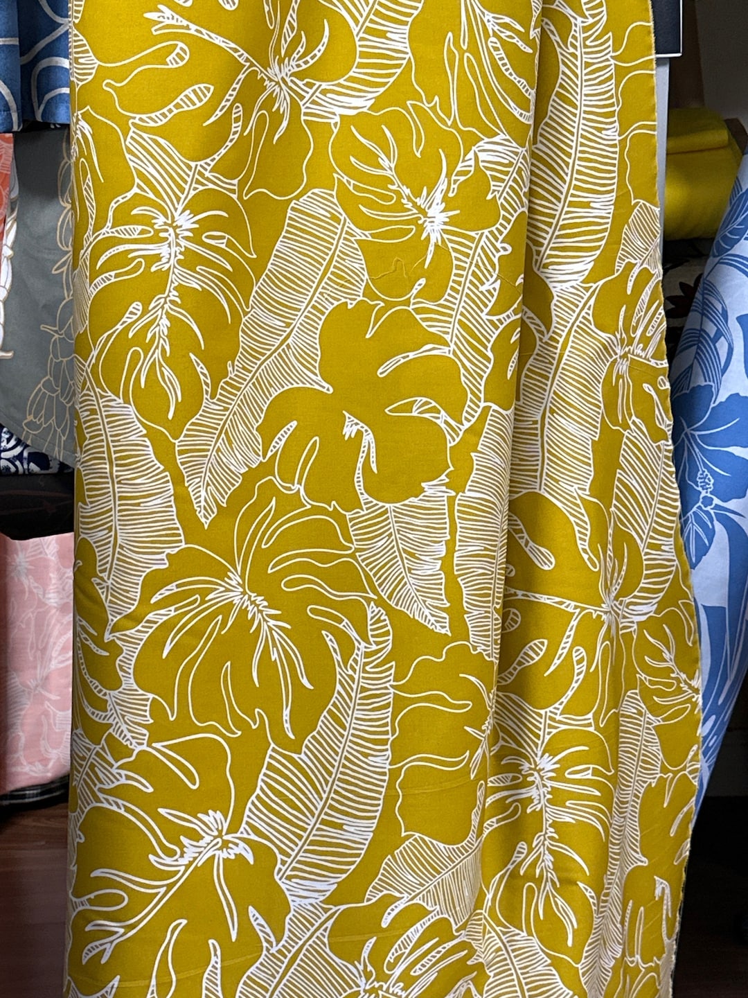 Hawaiian Print Foilage Monstera Fabric in Mustard Gold by the Yard - Etsy