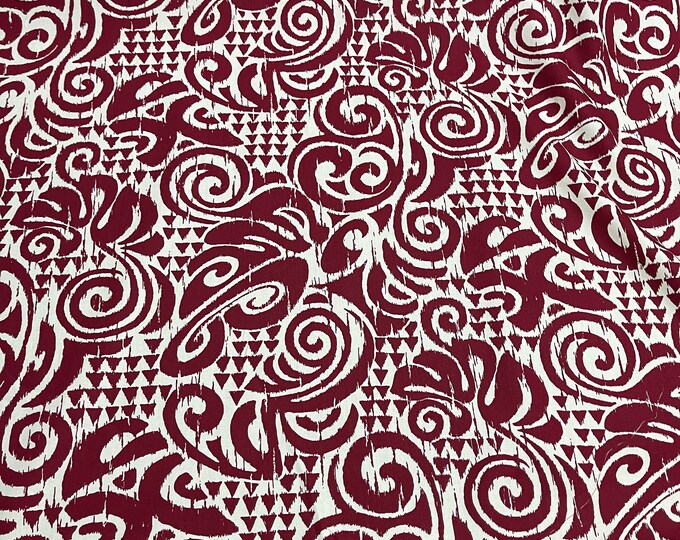 Cotton Maroon on White Tribal Hawaiian Print Fabric Sold by the Yard ...