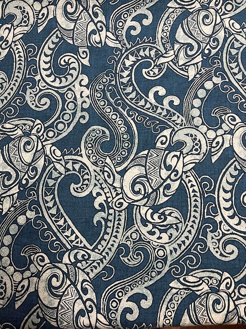 Blue Honu Tribal Hawaiian Print Fabric Sold by the Yard - Etsy