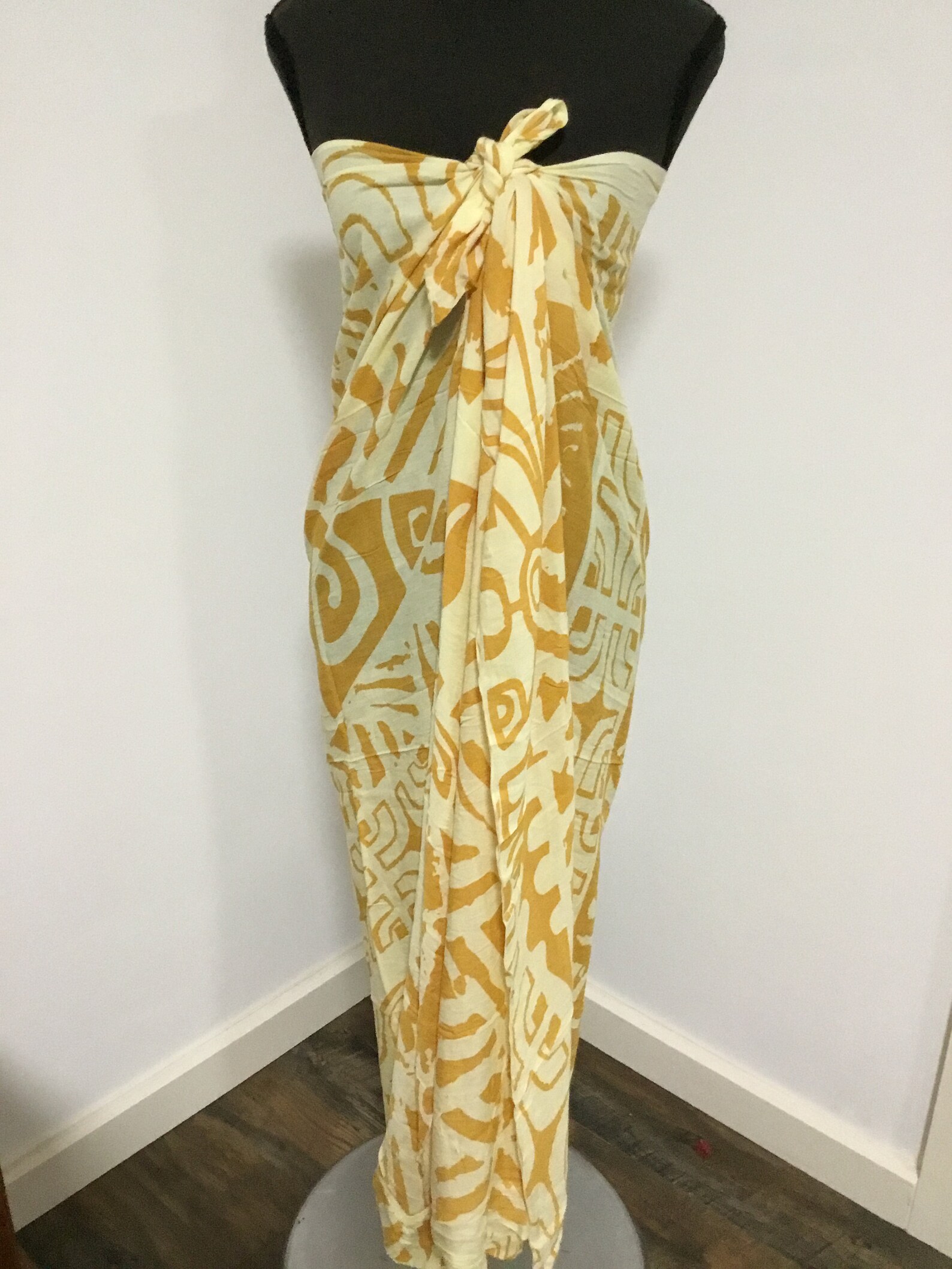 NEW! Rayon Mustard Gold Tapa on Soft Yellow Print Pareo / Sarong ...