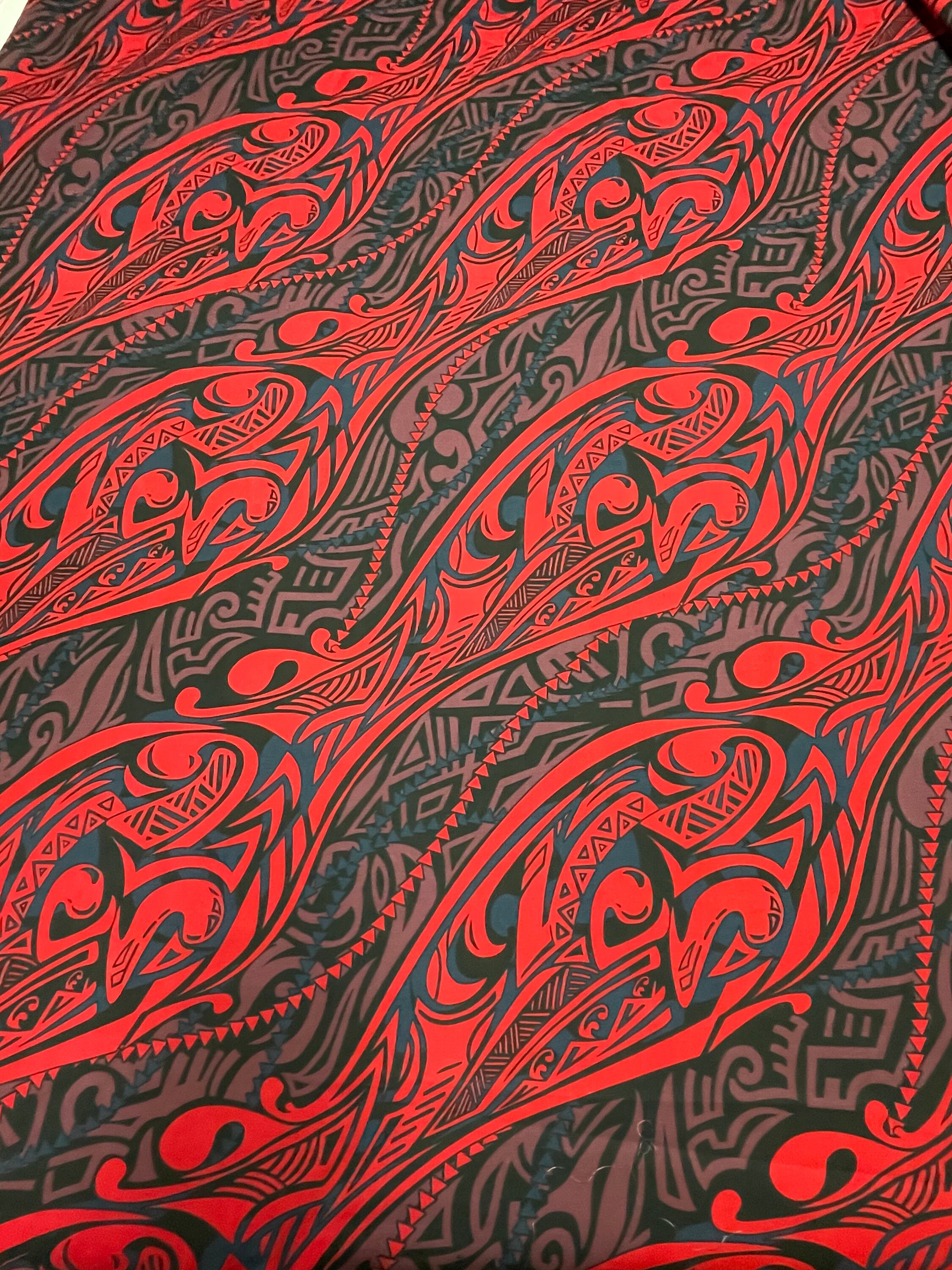 Red Gray with Black Tribal Tattoo Hawaiian Print Fabric sold | Etsy