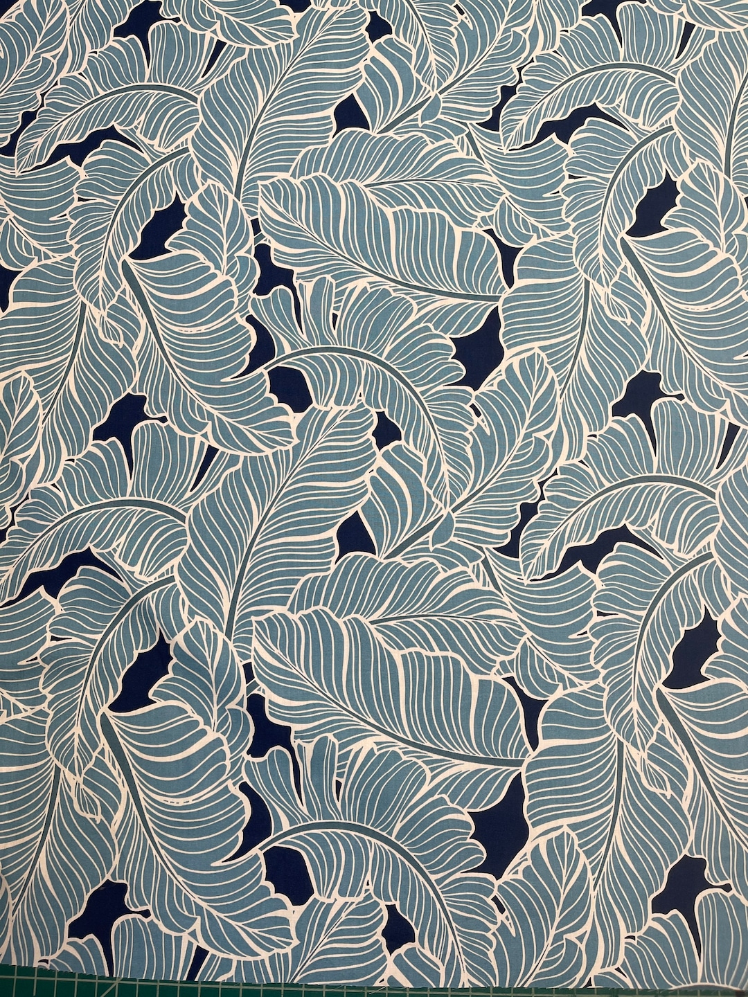100% Cotton Light Blue Foliage on Navy Blue Hawaiian Print Fabric by ...