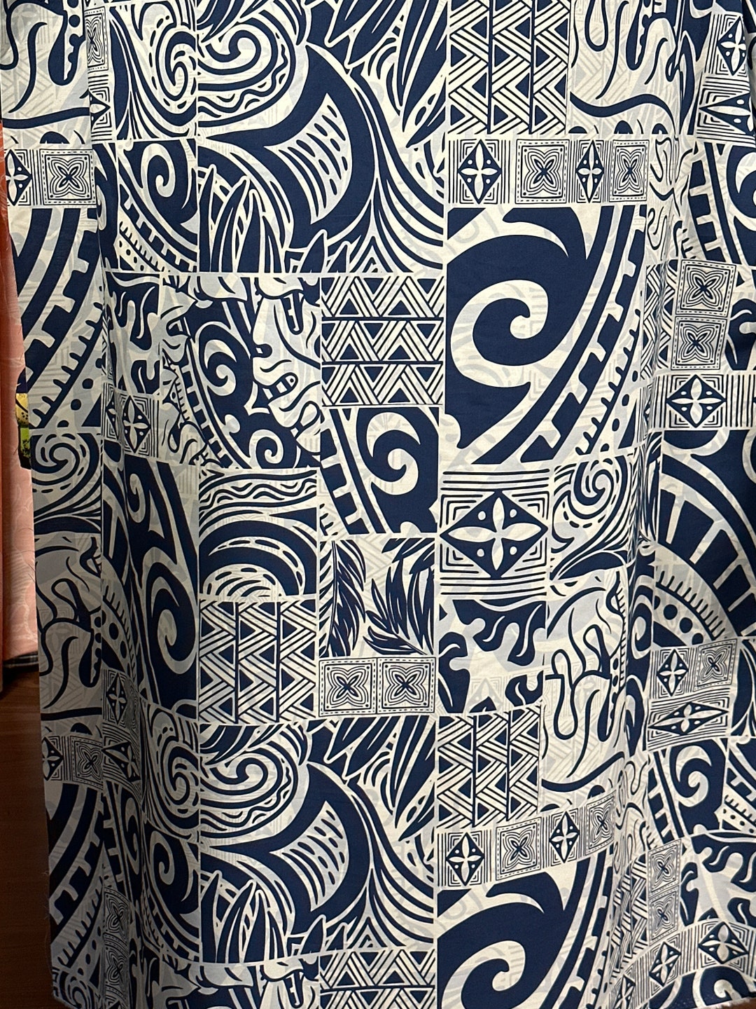 Navy Blue Light Blue on White Māori Polynesian Tattoo Tribal Cotton ...