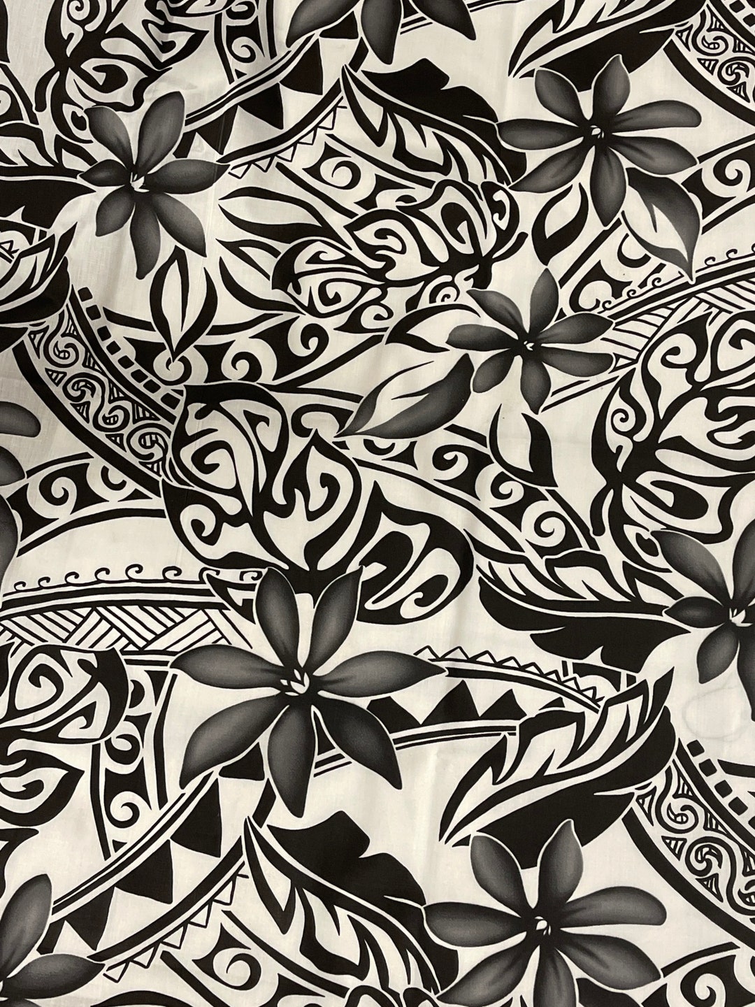 New! off White With Gray Black Tiare Tribal Hawaiian Print Fabric Sold ...