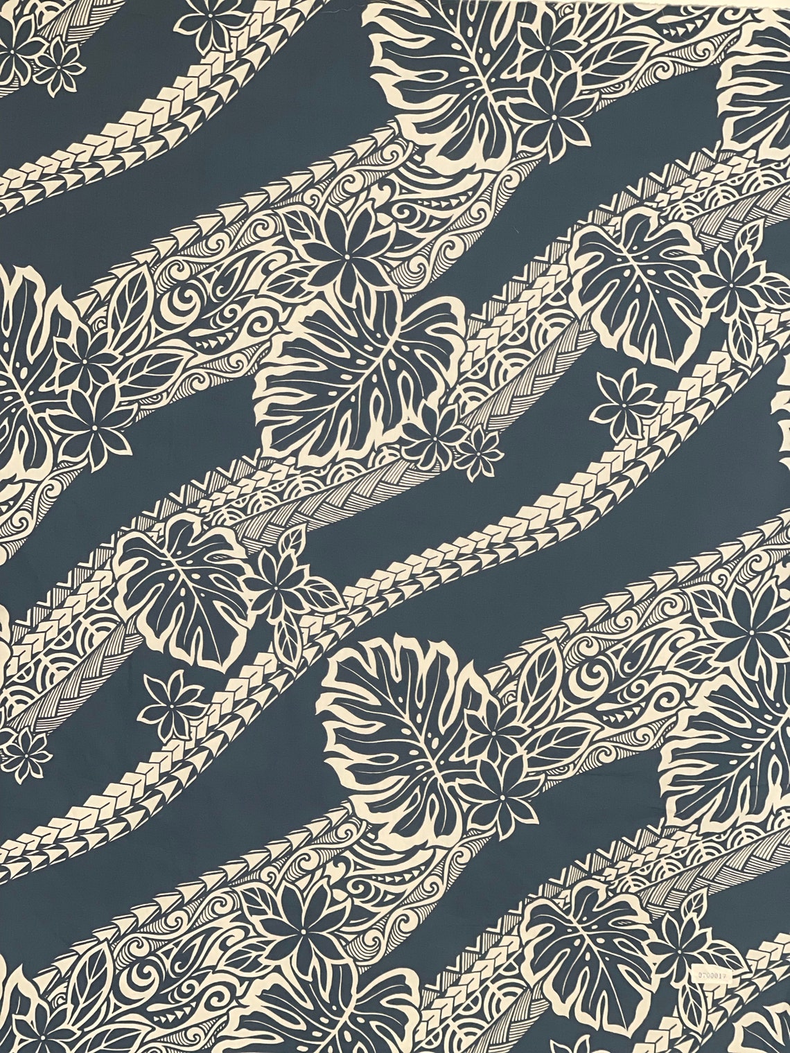 Slate Blue With White Monstera Tribal Tiare Hawaiian Print | Etsy