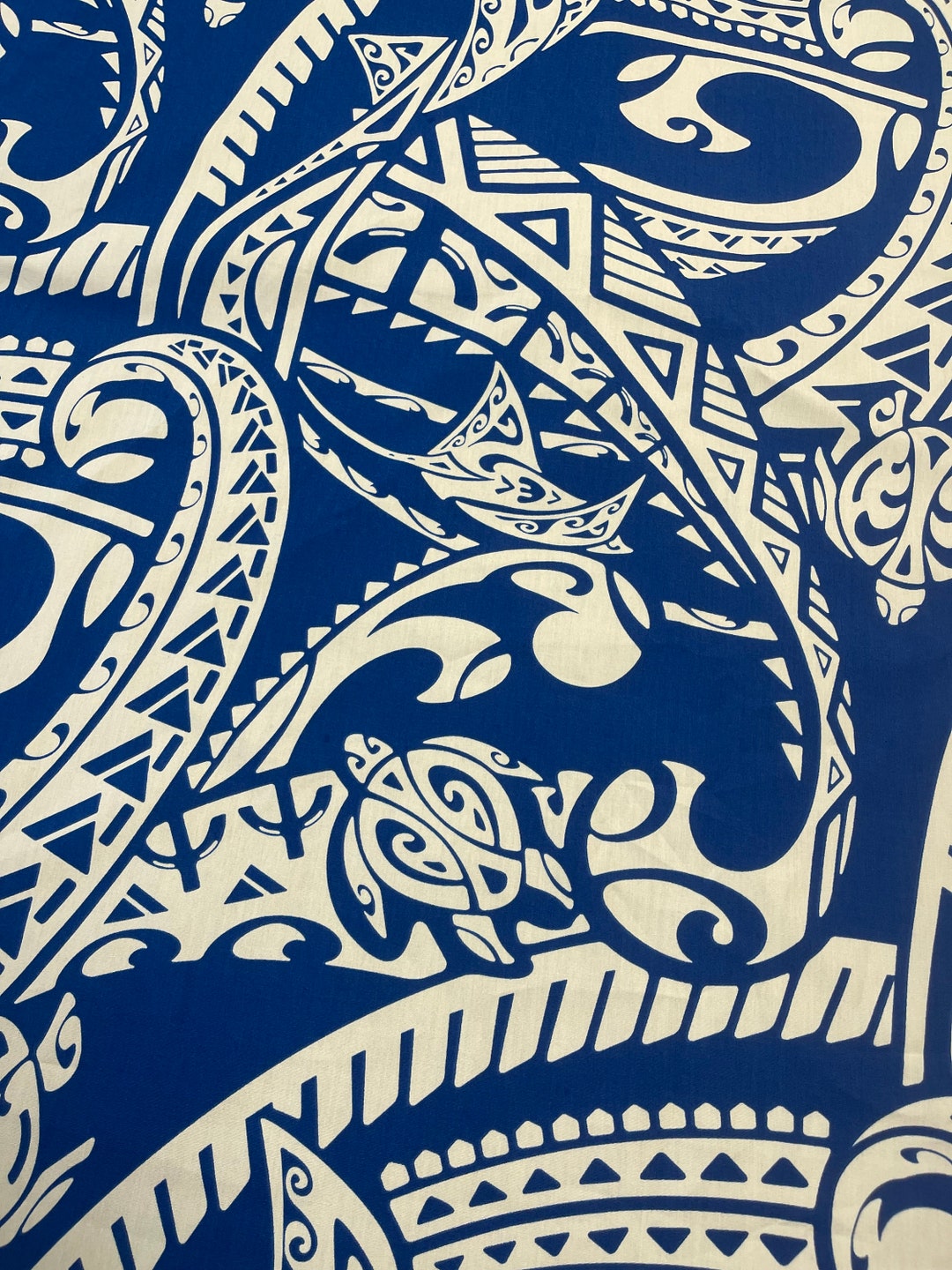 Blue Hawaiian Print Fabric, Honu Turtle Manta Ray, Tribal Tattoo Cotton ...