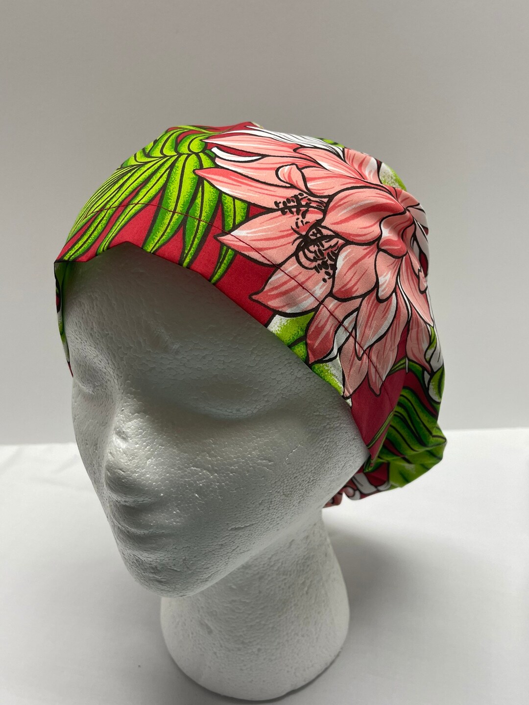 Red Floral With Kalo Leaf Hawaiian Print Adjustable Euro Nurses Scrub ...