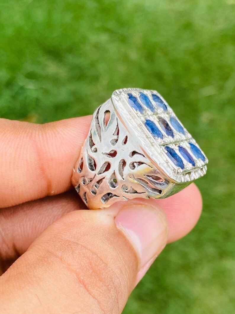 Sapphire Stones Band Nine Sapphire Ring Mens Neelam Ring Handmade Ring ...