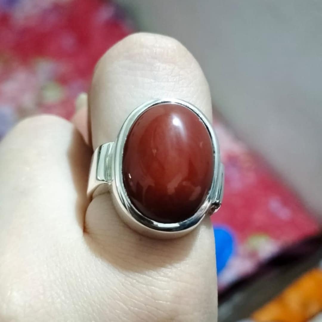 Yemeni Dark Brown Agate Ring Oval Cut Agate Ring Beautiful Haqeeq Ring ...