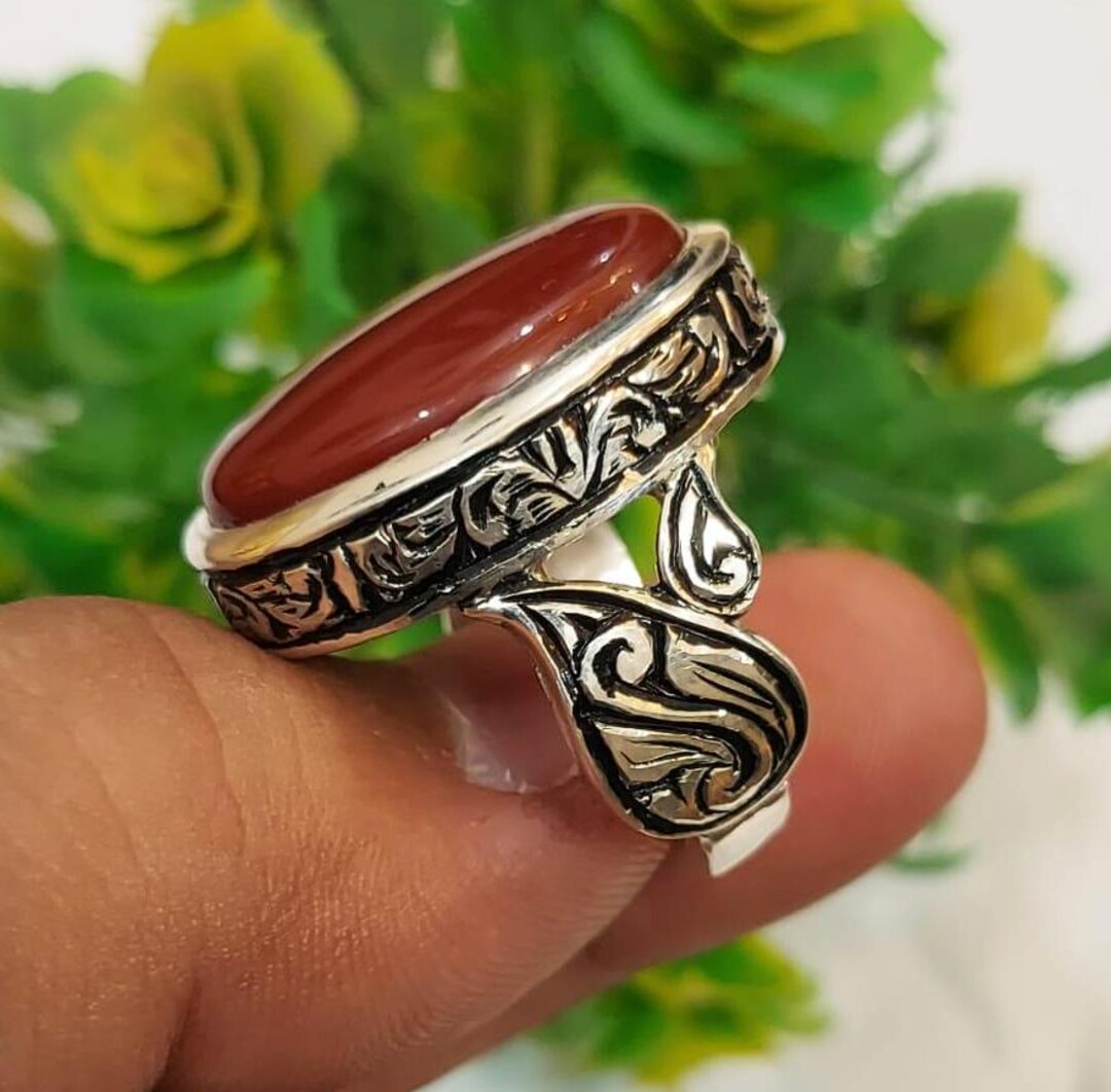 Original Brown Agate Ring Big Aqeeq Stone Ring 925 Handmade Ring Men ...