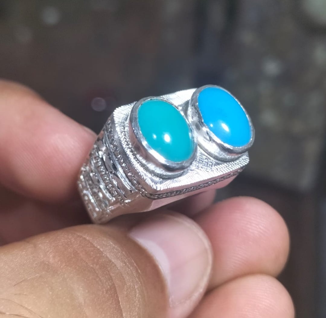 Real Turquoise Stones Two Feroza Stone Band Hussaini Feroza Nishapuri ...