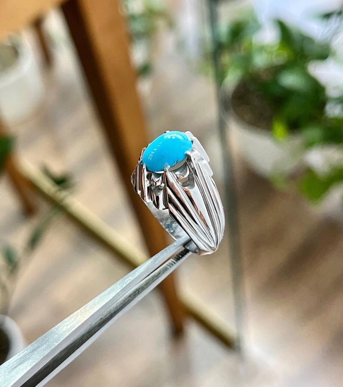 Original Turquoise Stone Natural Feroza Stone Ring Real Hussaini Feroza ...