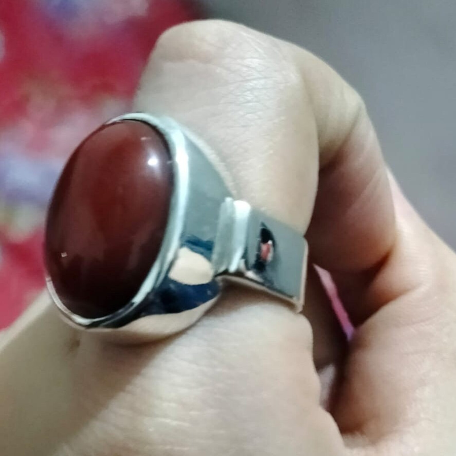 Yemeni Dark Brown Agate Ring Oval Cut Agate Ring Beautiful Haqeeq Ring ...