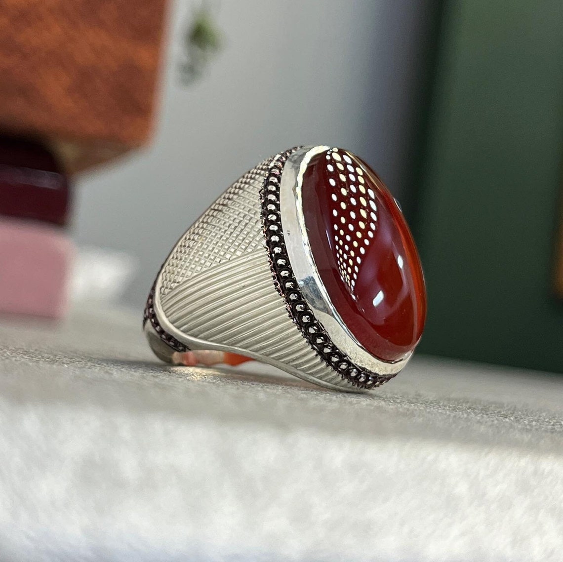 Natural Carnelian Agate Ring Big Brown Agate Original Agate Ring ...