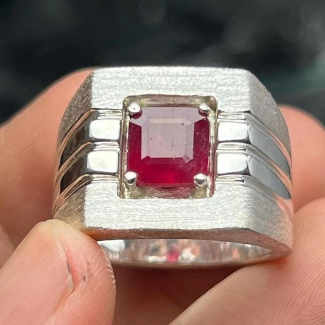 Square Cut Natural Ruby Ring Sterling Antique Christamas Design ...