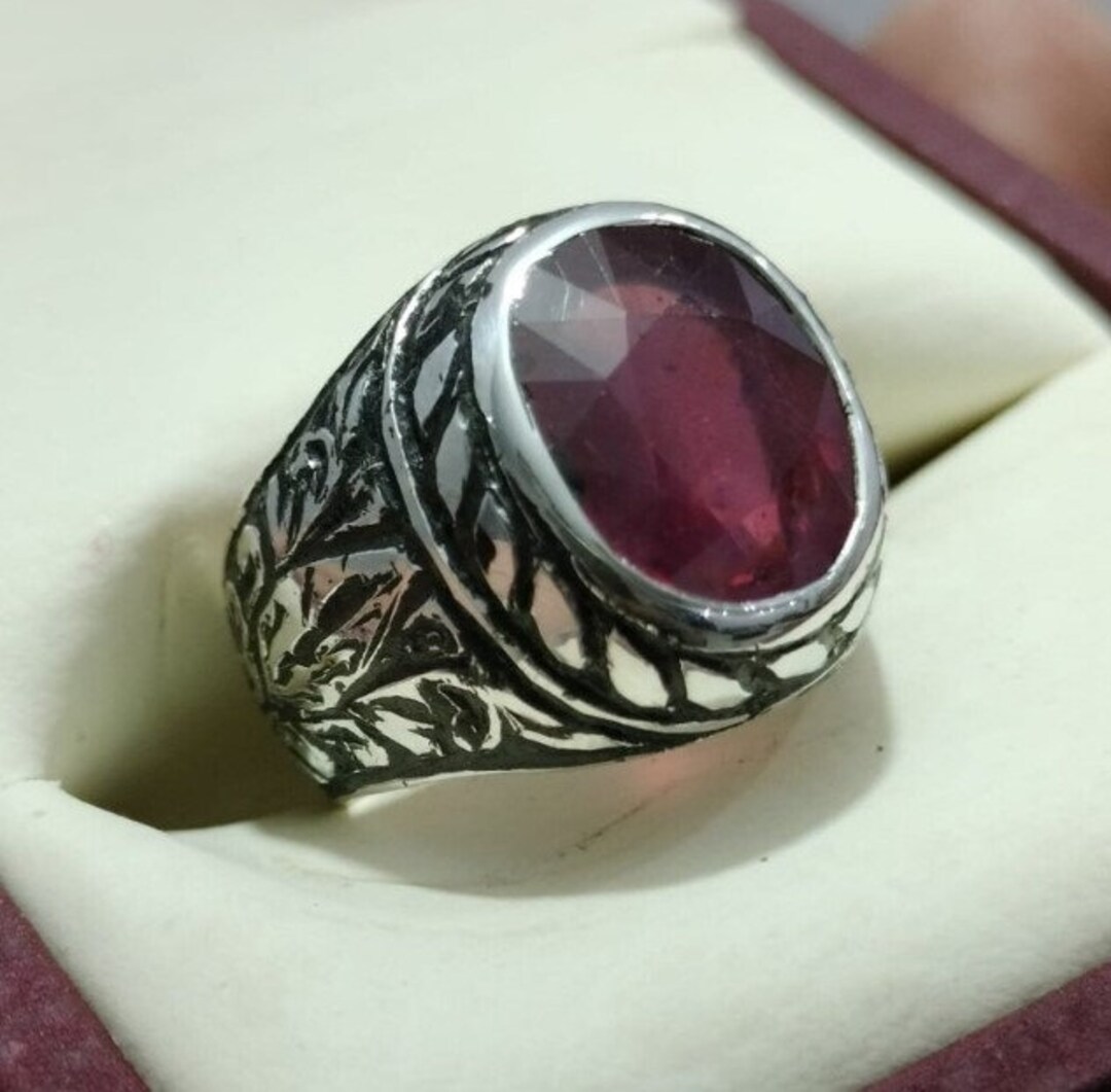 Big Red Ruby Oval Cut Ruby Ring Sterling Antique Ring Engraved Ring ...