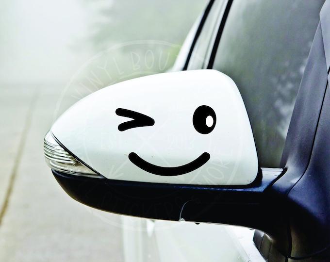 DIY Winking Face for Car Mirror Vinyl Decal. Winking Face Decal, Laptop ...