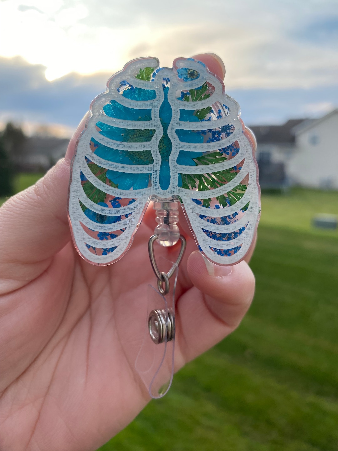 Rib Cage Badge Reel | Retractable Nursing Badge Reel | Pressed Floral ...