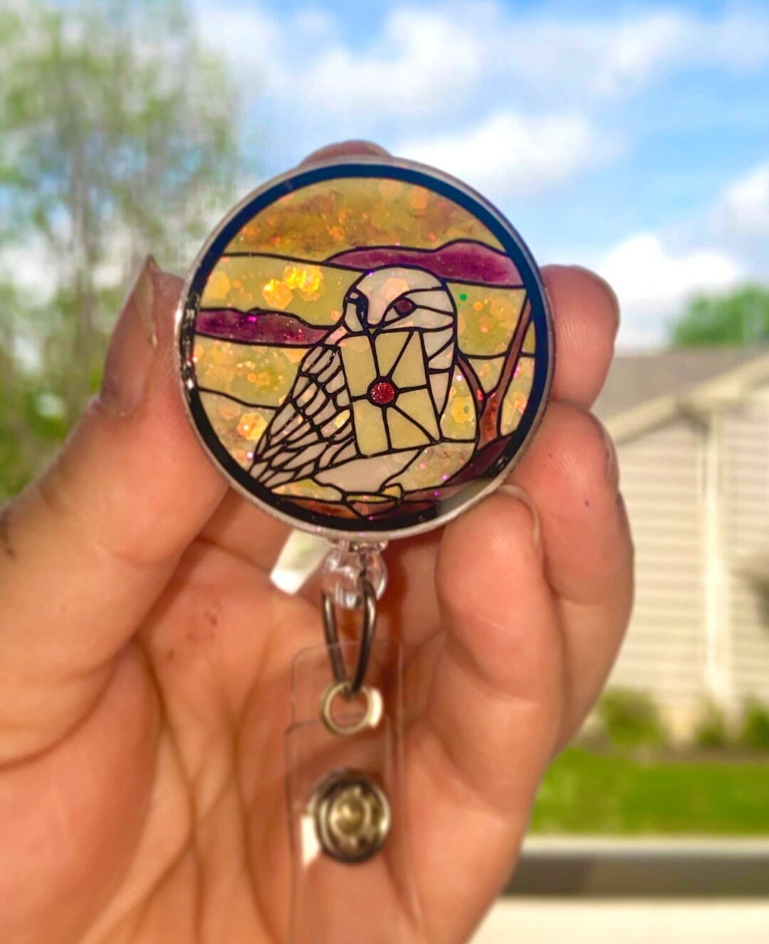 Handmade Wizard Owl Stained Glass Resin Badge Reel - MRI Safe - Etsy