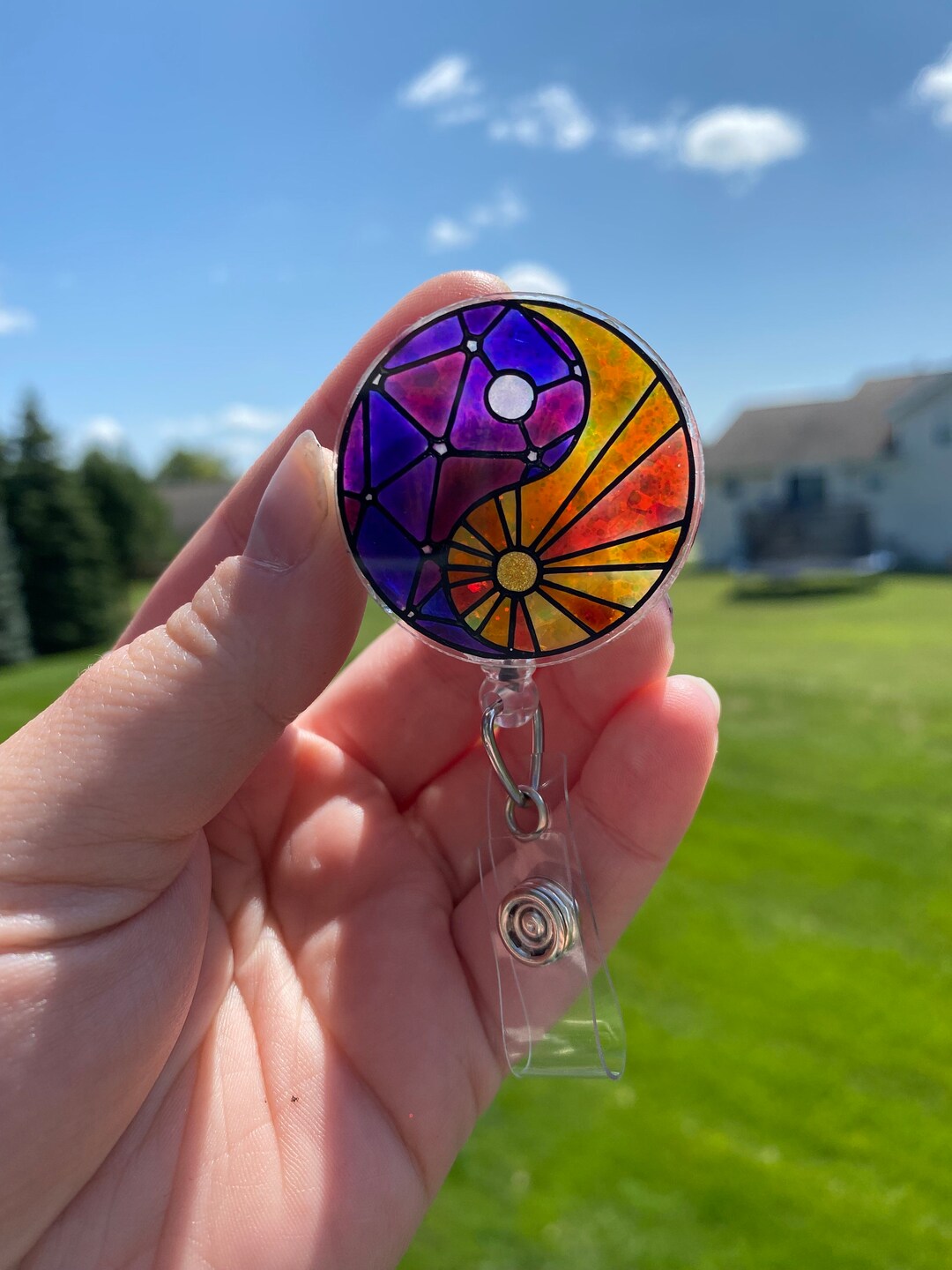 Hand Painted Faux Stained Glass Yin Yang Badge Reel - Etsy