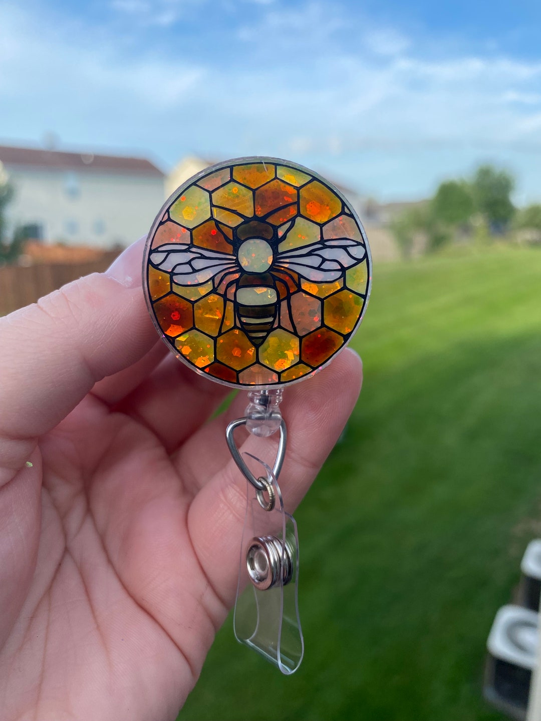 Hand Painted Faux Stained Glass Badge Reel Ready to Ship Nursing Badge ...